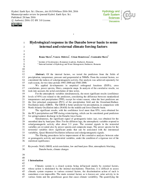 (PDF) Hydrological response in the Danube lower basin to some internal ...