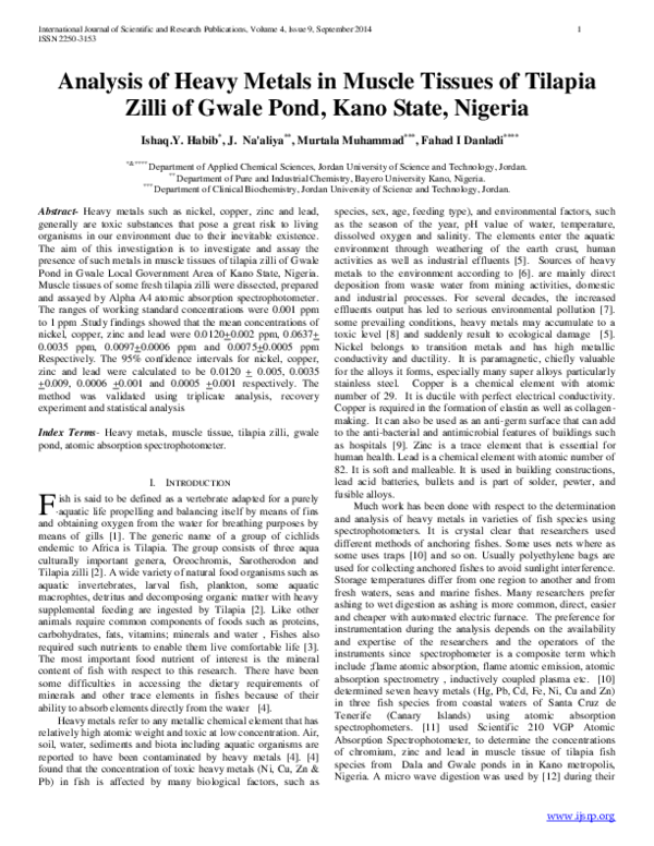 (PDF) Analysis of Heavy Metals in Muscle Tissues of Tilapia Zilli of ...