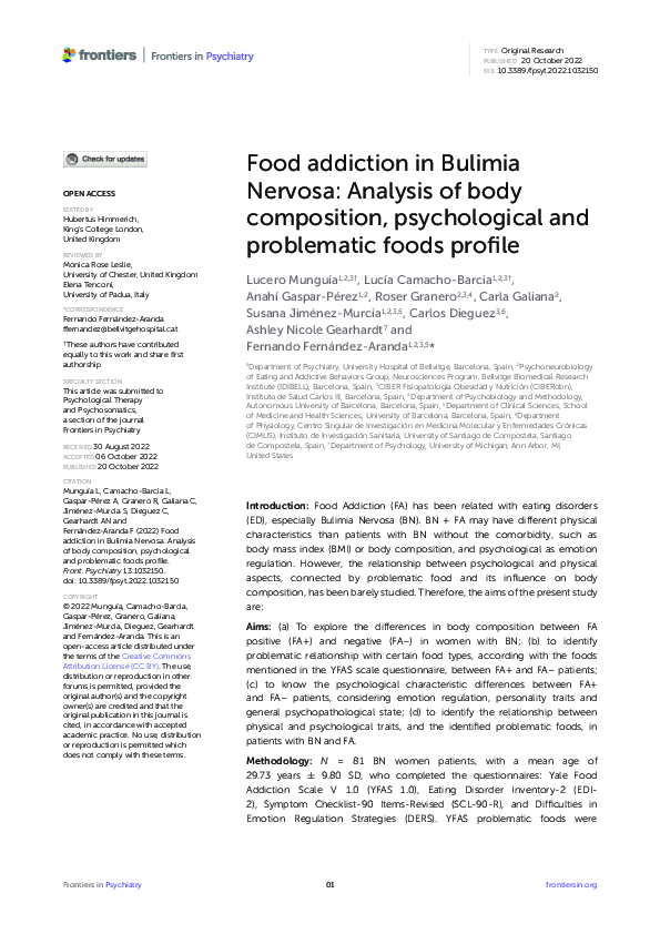 (PDF) Food addiction in Bulimia Nervosa: Analysis of body composition ...
