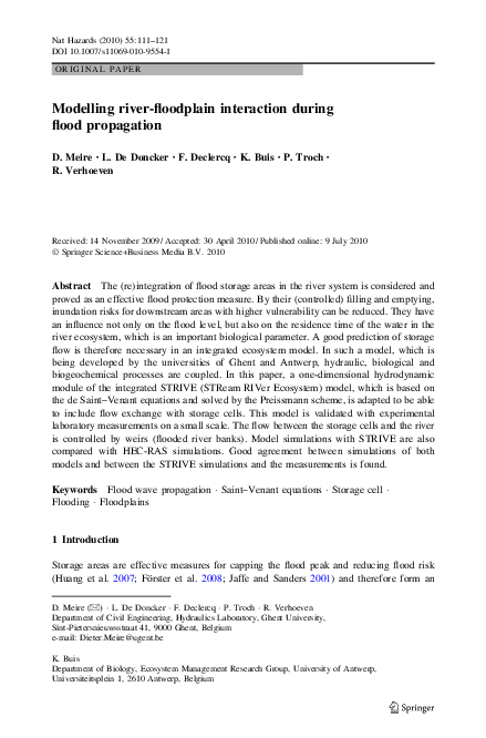 (PDF) Modelling river-floodplain interaction during flood propagation