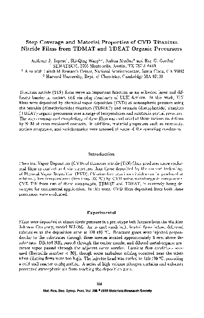 (PDF) Step Coverage and Material Properties of CVD Titanium Nitride Films from TDMAT and TDEAT ...