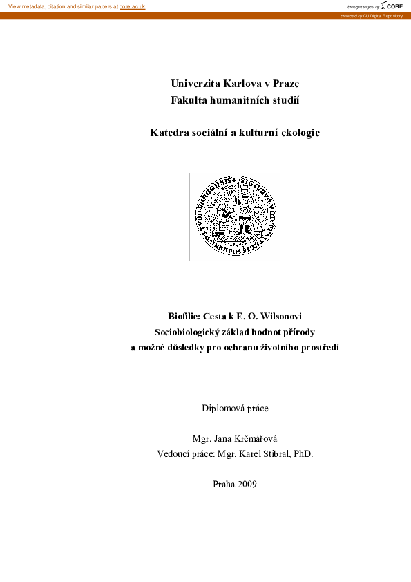 (PDF) Biophilia: Journey to E.O,.Wilson. Sociobiological basis of ...