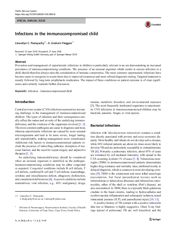 (PDF) Infections in the immunocompromised child