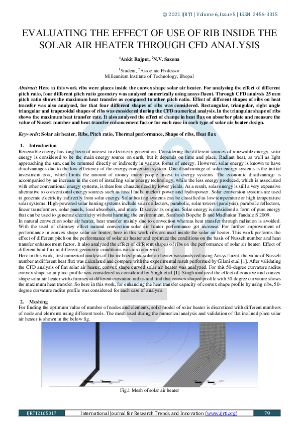 (PDF) Evaluating the Effect of Use of Rib Inside the Solar Air Heater Through CFD Analysis