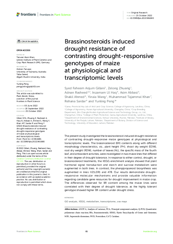(PDF) Brassinosteroids induced drought resistance of contrasting ...