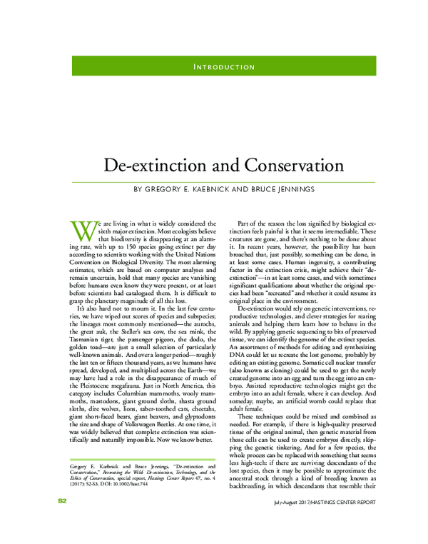 (PDF) De-extinction and Conservation