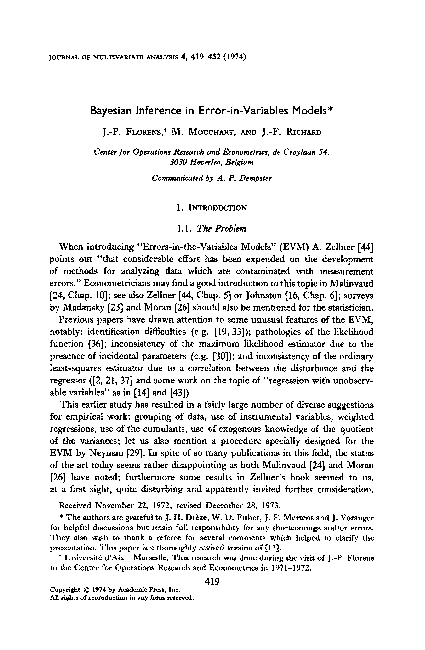 Pdf Bayesian Inference In Error In Variables Models Jean Pierre Florens