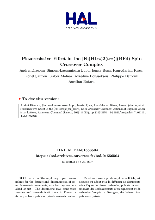 (PDF) Piezoresistive Effect in the [Fe(Htrz)2(trz)](BF4) Spin Crossover ...