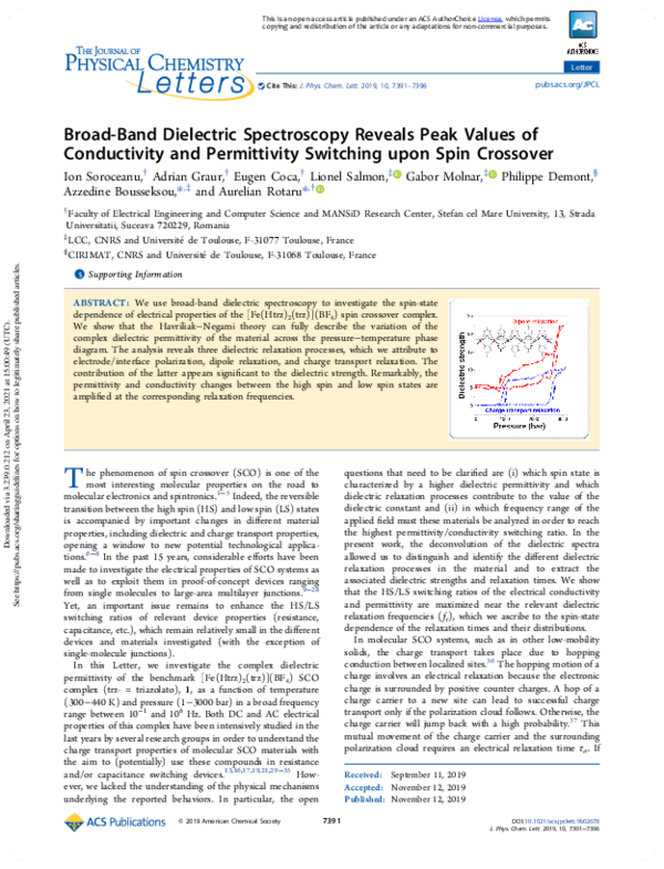(PDF) Dielectric Spectroscopy of Spin Crossover Complex