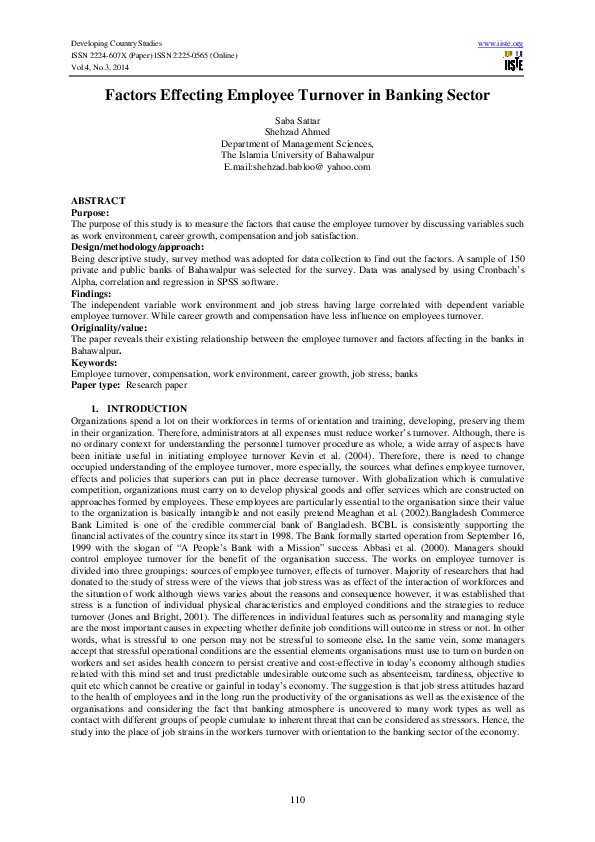 (PDF) Factors Effecting Employee Turnover in Banking Sector
