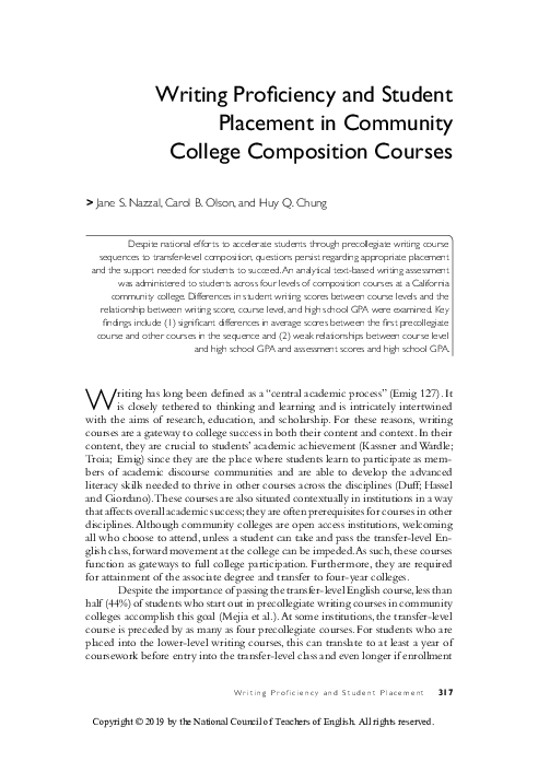 (PDF) Writing Proficiency and Student Placement in Community College ...