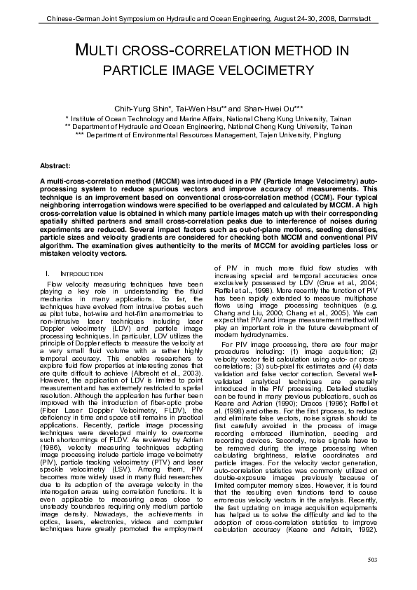 (PDF) Multi-Cross-Correlation Method in Particle Image Velocimetry | Shan-Hwei Ou - Academia.edu