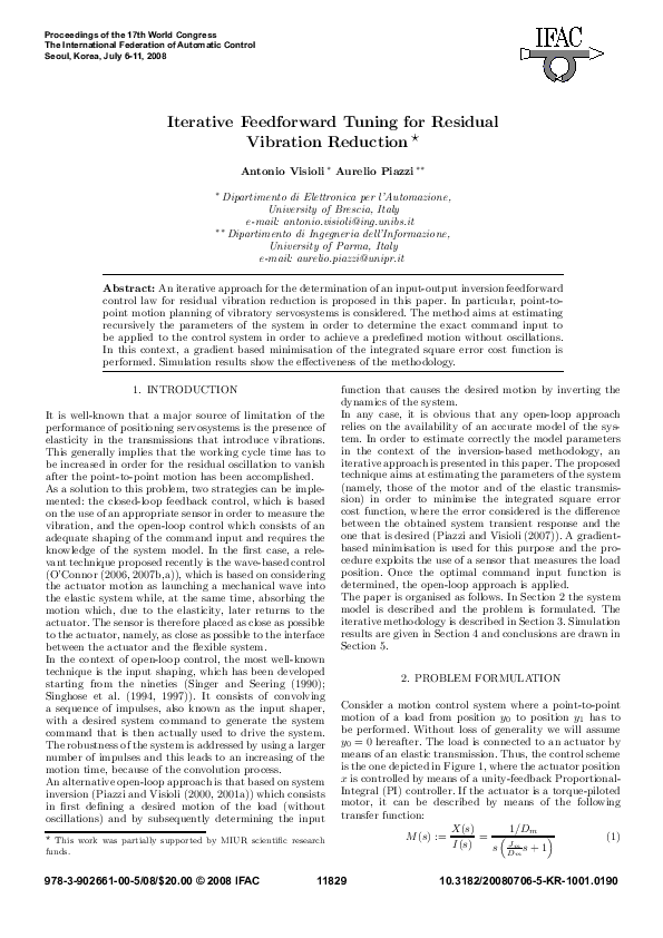 Pdf Iterative Feedforward Tuning For Residual Vibration Reduction