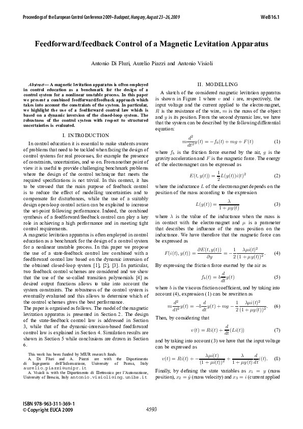 (PDF) Feedforward/feedback control of a magnetic levitation apparatus