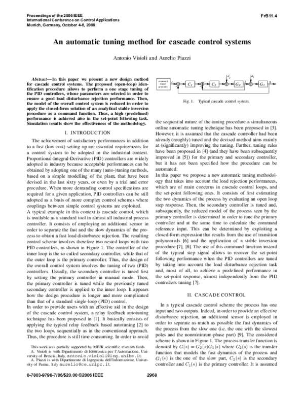 Pdf An Automatic Tuning Method For Cascade Control Systems