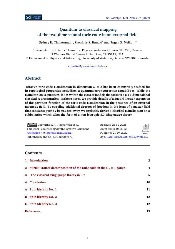 Pdf Quantum To Classical Mapping Of The Two Dimensional Toric Code In An External Field