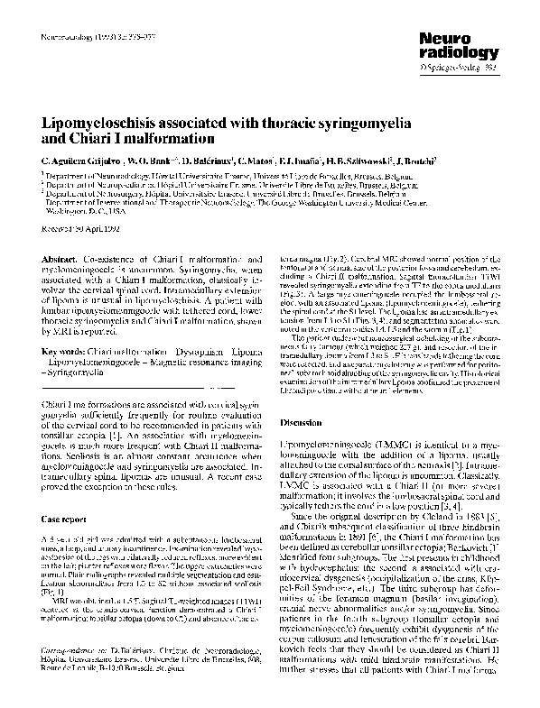 (PDF) Lipomyeloschisis associated with thoracic syringomyelia and ...