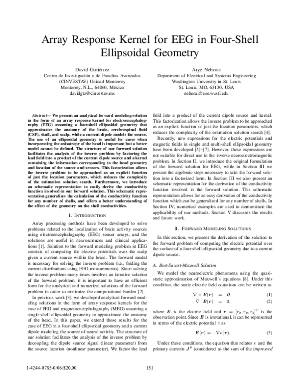 Pdf Array Response Kernel For Eeg In Four Shell Ellipsoidal Geometry Sofia Gutierrez
