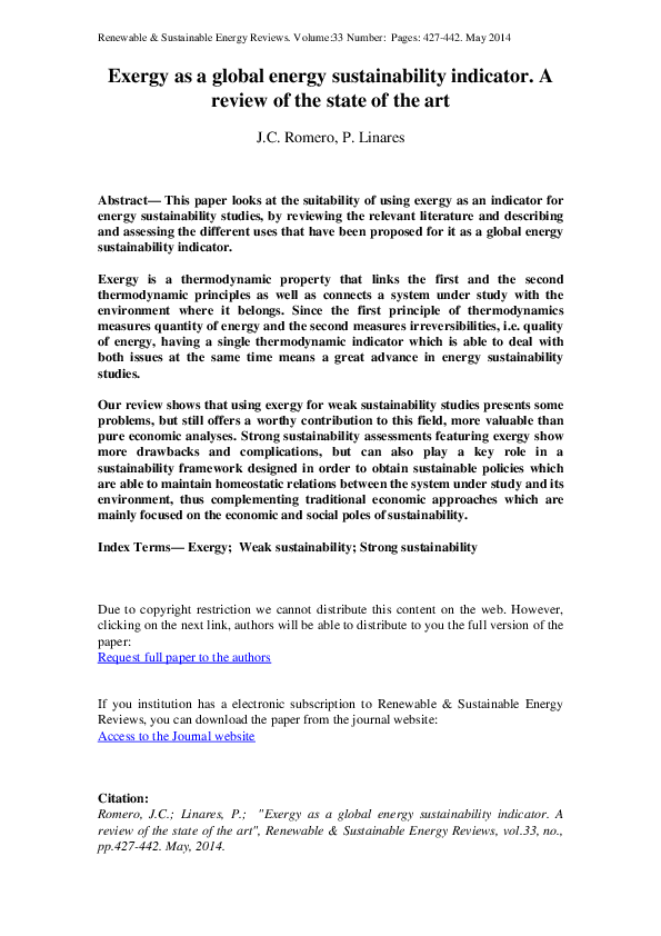 (PDF) Exergy as a global energy sustainability indicator. A review of ...