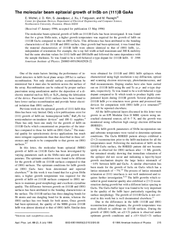 (PDF) The molecular beam epitaxial growth of InSb on (111)B GaAs | M. Razeghi - Academia.edu