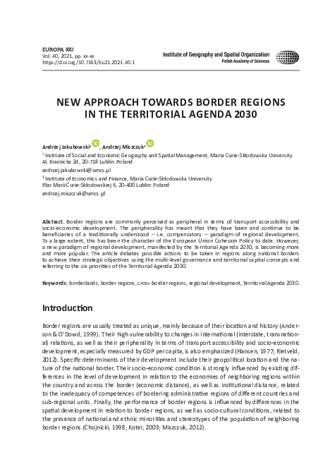 (PDF) New approach towards border regions in the Territorial Agenda 2030