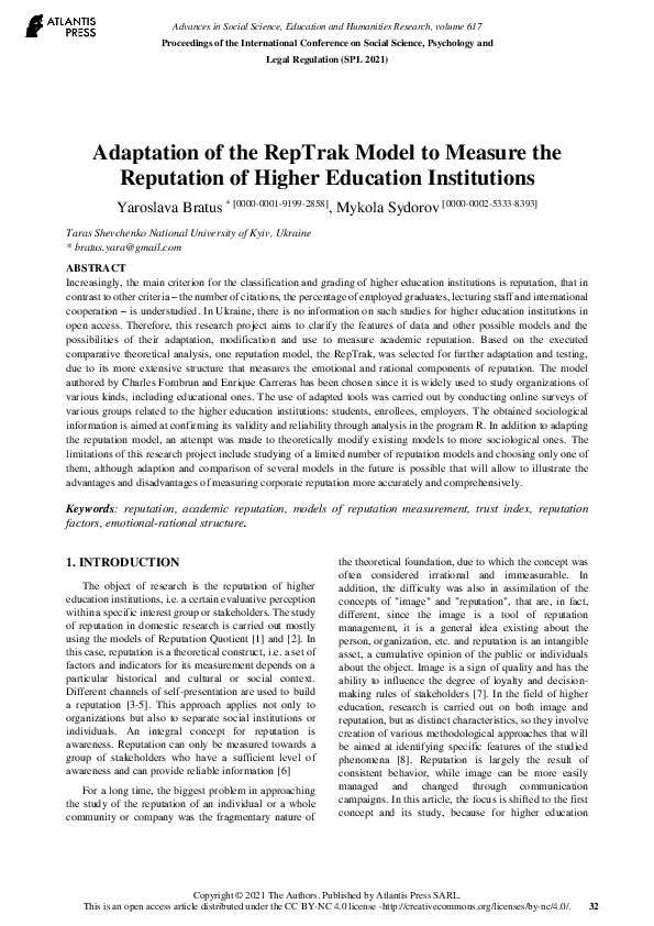 (PDF) Adaptation of the RepTrak Model to Measure the Reputation of ...