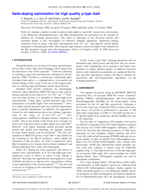 (PDF) Delta-doping optimization for high quality p-type GaN