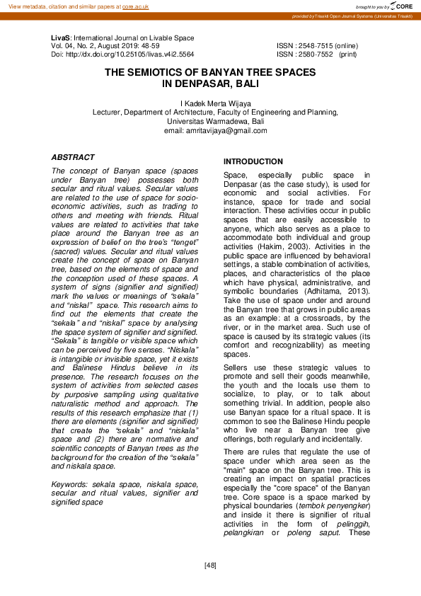 (PDF) The Semiotics of Banyan Tree Spaces in Denpasar, Bali