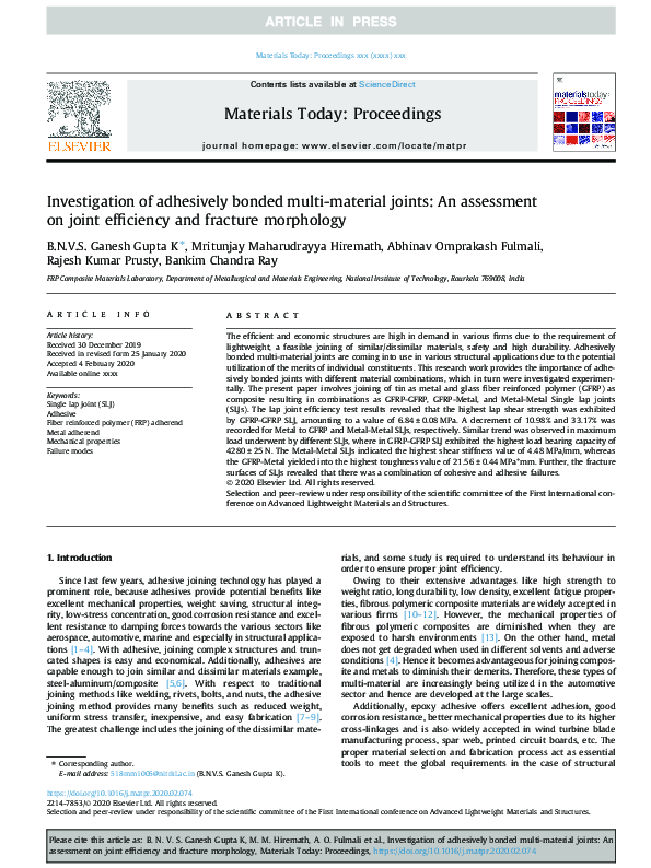(PDF) Investigation of adhesively bonded multi-material joints: An ...