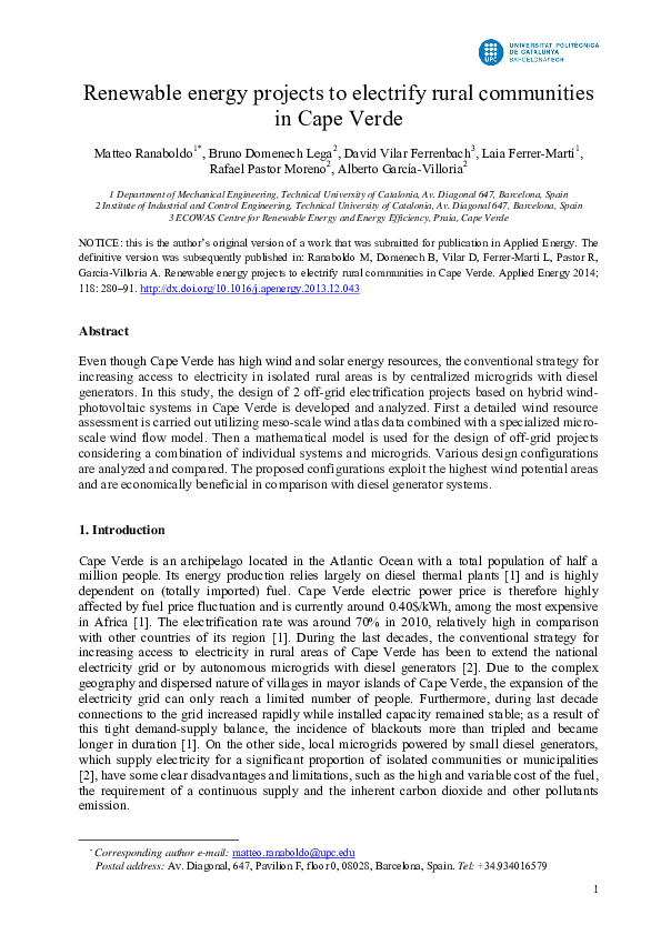(PDF) Renewable energy projects to electrify rural communities in Cape ...