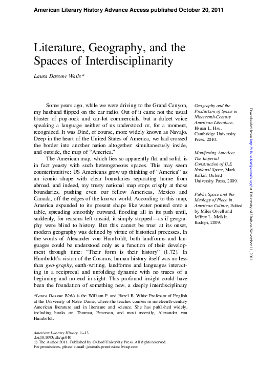 (PDF) Literature, Geography, and the Spaces of Interdisciplinarity