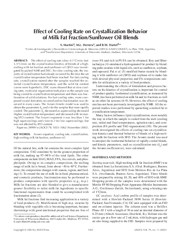(PDF) Cooling Rate Impact on Milk Fat Crystallization