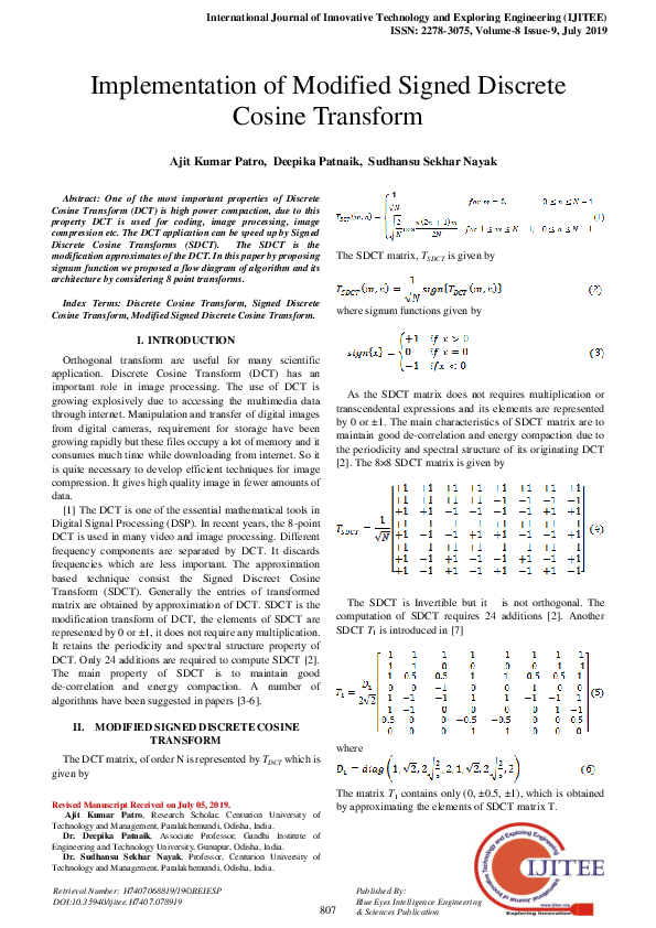 (PDF) Implementation of Modified Signed Discrete Cosine Transform | Mr. Ajit Kumar Patro ...