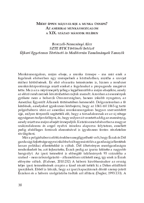 (PDF) Miért éppen május elseje a munka ünnepe? : az amerikai ...