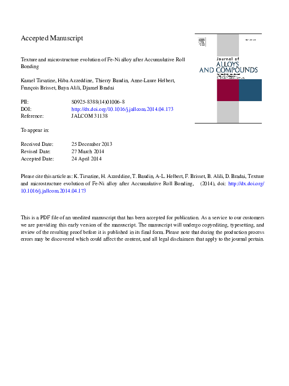 Pdf Texture And Microstructure Evolution Of Fe Ni Alloy After Accumulative Roll Bonding