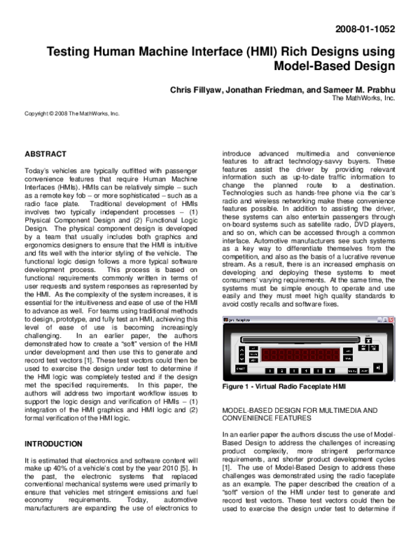 (PDF) Testing Human Machine Interface (HMI) Rich Designs using Model ...
