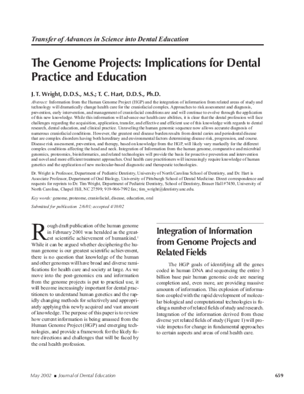 (PDF) The Genome Projects: Implications for Dental Practice and Education