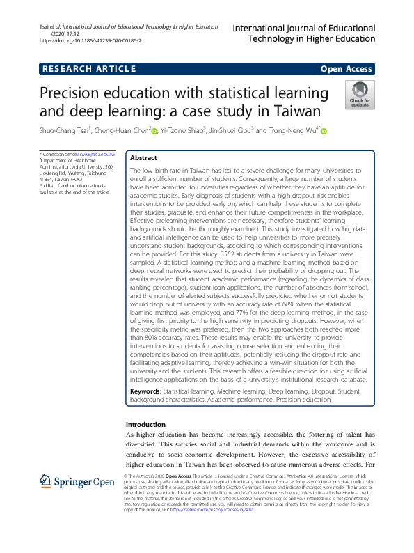 (PDF) Precision education with statistical learning and deep learning ...