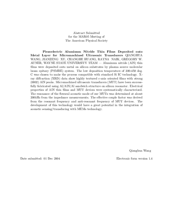 (PDF) AlN Thin Films for Ultrasonic Transducers