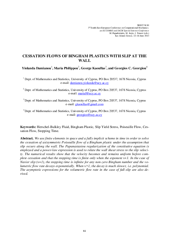 (PDF) Cessation Flows of Bingham Plastics with Slip at the Wall