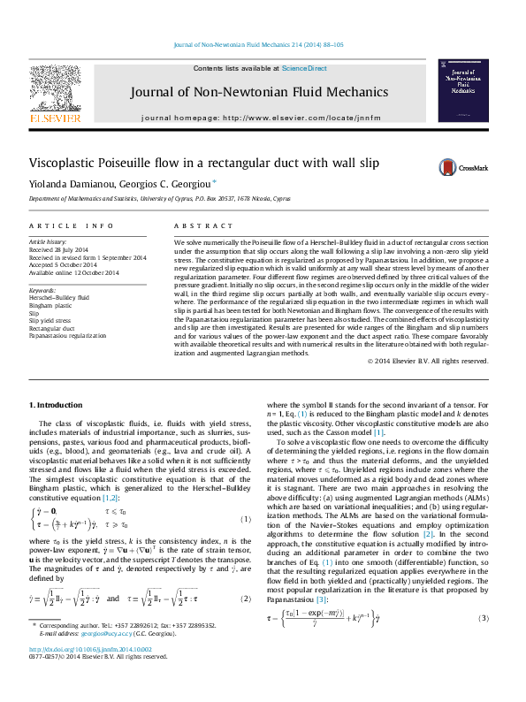 (PDF) Viscoplastic Poiseuille flow in a rectangular duct with wall slip