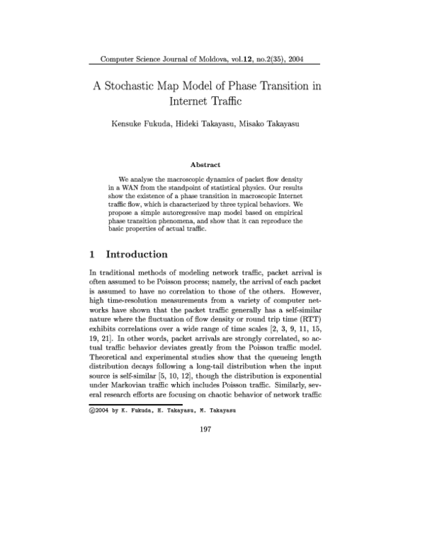 (PDF) A stochastic map model of phase transition in internet traffic