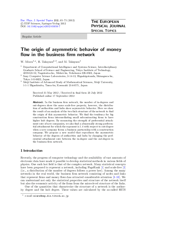 (PDF) The origin of asymmetric behavior of money flow in the business ...