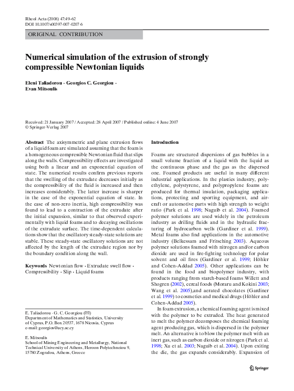 (PDF) Numerical simulation of the extrusion of strongly compressible Newtonian liquids
