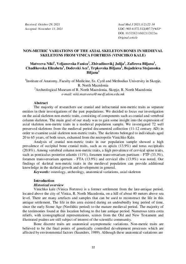 (PDF) Non-metric variations of the axial skeleton bones in medieval ...