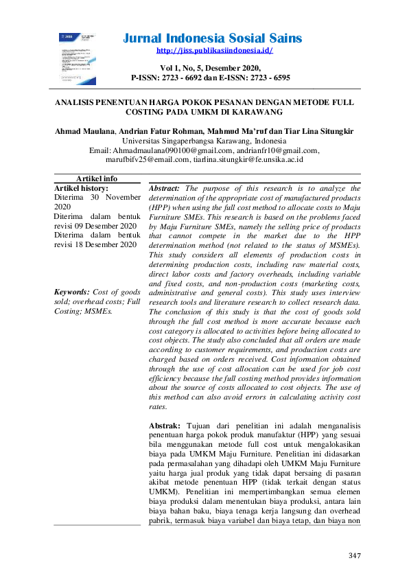 (PDF) Analisis Penentuan Harga Pokok Pesanan Dengan Metode Full Costing ...