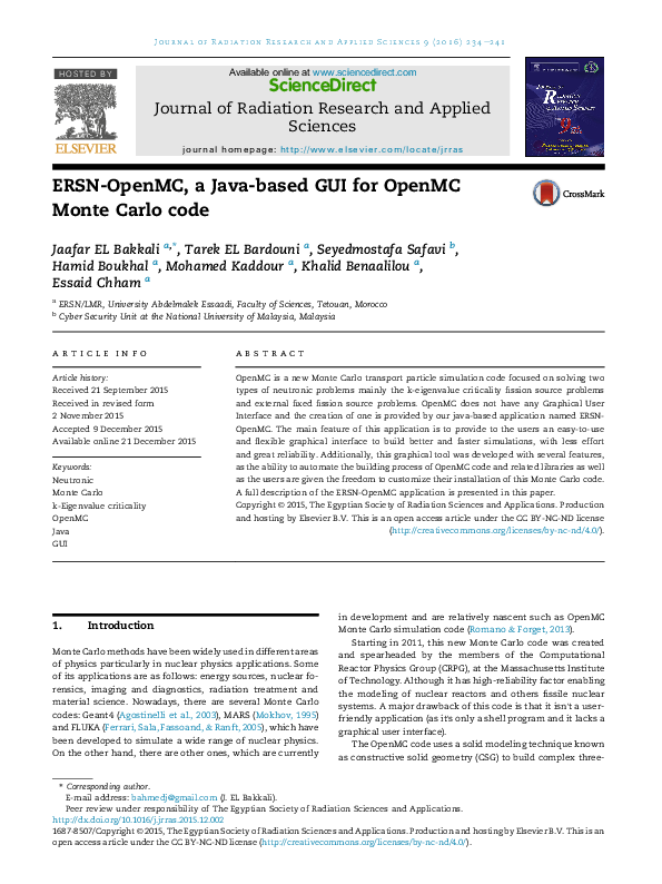 Pdf Ersn Openmc A Java Based Gui For Openmc Monte Carlo Code