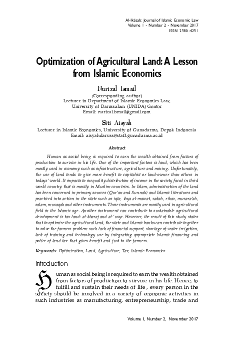 (PDF) Optimization of Agricultural Land: A Lesson from Islamic Economics