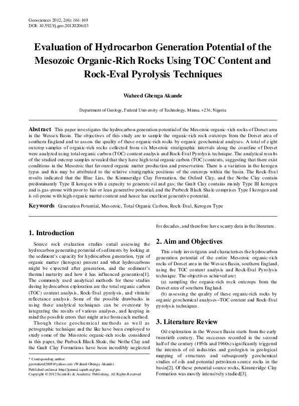 (PDF) Prognostication of hydrocarbon generative potential in the ...
