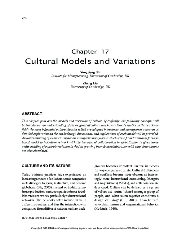 (PDF) Culture and Its Nature Cultural Models and Variations